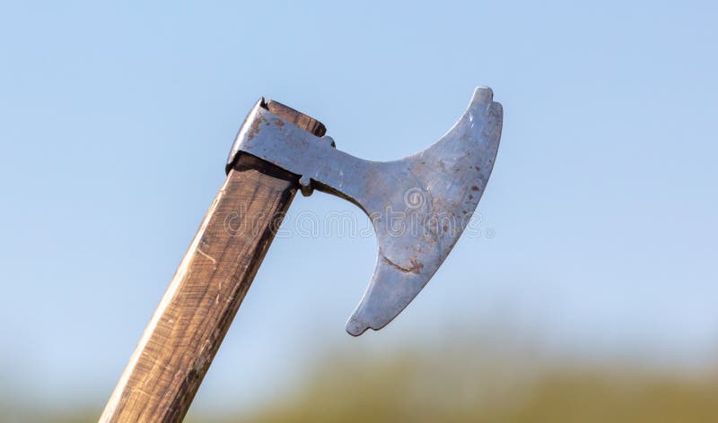 Metal Ax Against the Blue Sky. Stock Image - Image of person, work ...