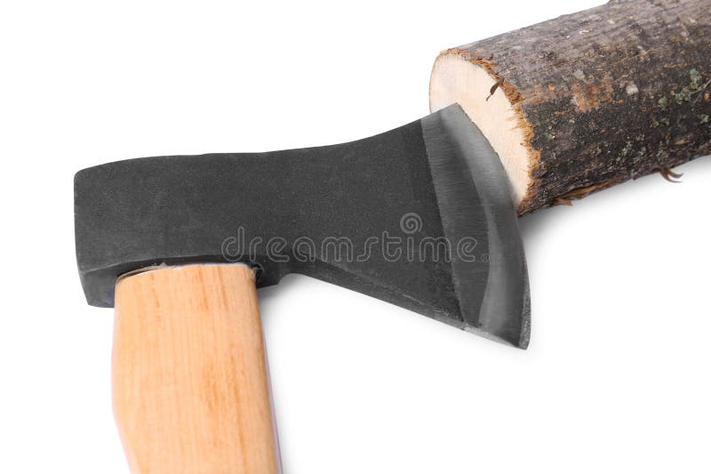 Metal Ax in Wooden Log on White Background Stock Image - Image of ...