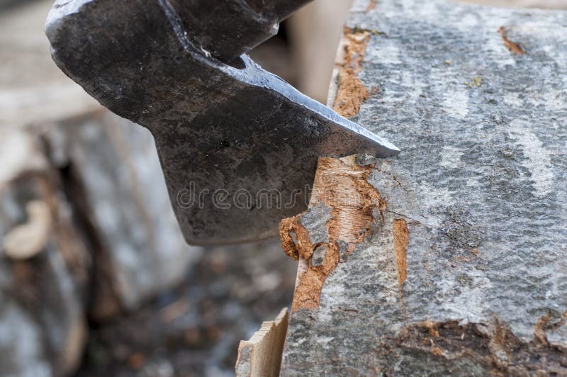 Metal axe for cutting logs stock image. Image of logging - 235832607