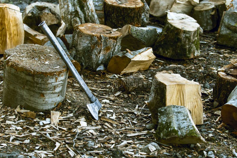 Metal axe for cutting logs stock image. Image of equipment - 235753839