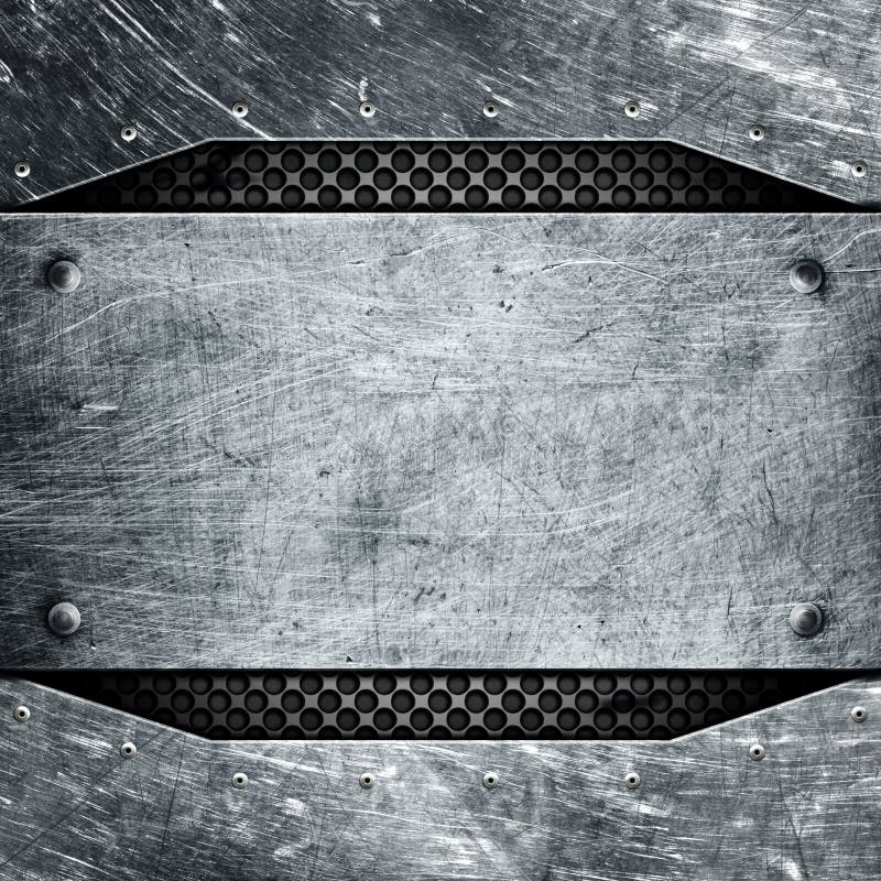 Three Grunge Rusty Metal Plates Over Grid Stock Photo - Image of ...