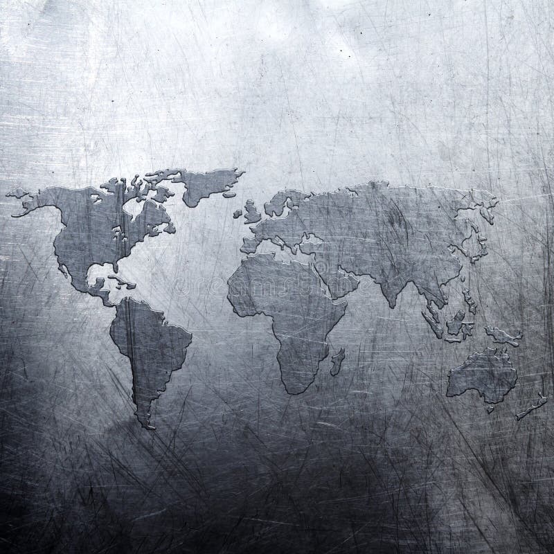 Metal World Map on wood stock illustration. Illustration of africa ...