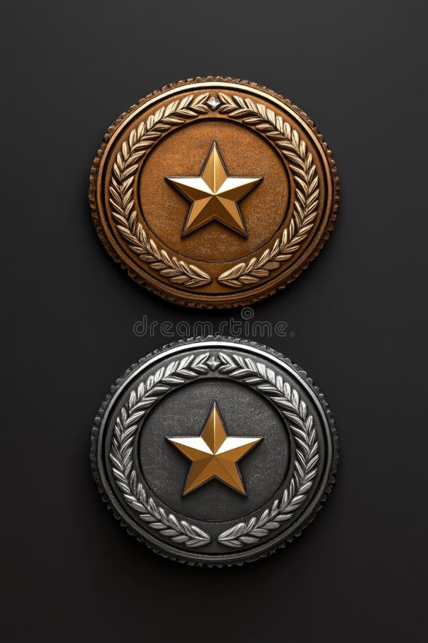 Metal Badges with Gold Star Stock Photo - Image of recognition, gold ...