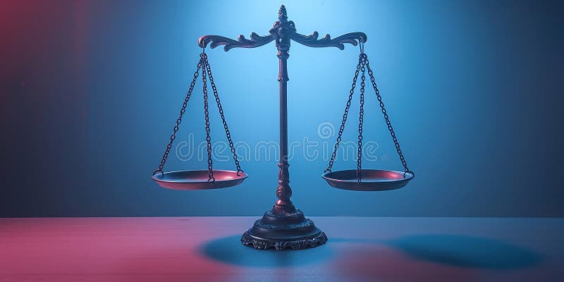 Metal Balance Scale Against Blue Background. Generative AI Stock ...