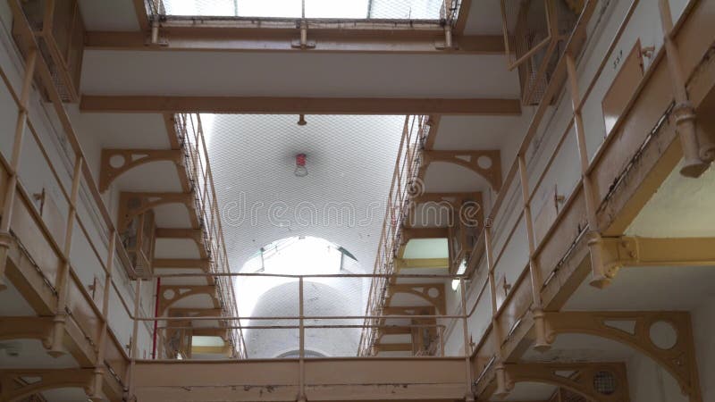 Metal Balconies with Prison Cell Doors, Bottom View Stock Video - Video ...