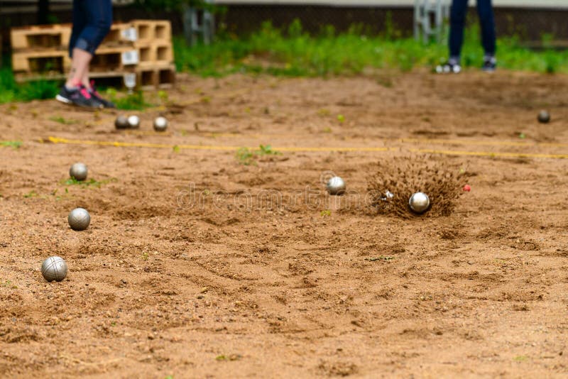 Metal Balls for Petanque Game on Sand Stock Photo - Image of nature ...