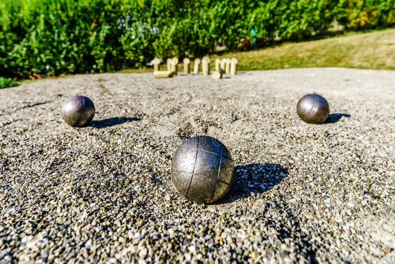 Metal Balls for Petanque on the Ground Stock Photo - Image of boccia ...