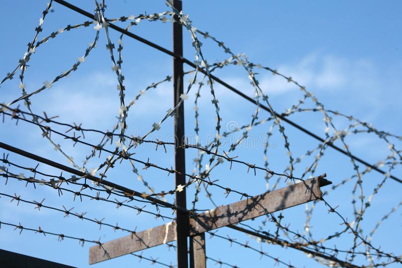 Security Fence with Barbed Wire Stock Photo - Image of penitentiary ...