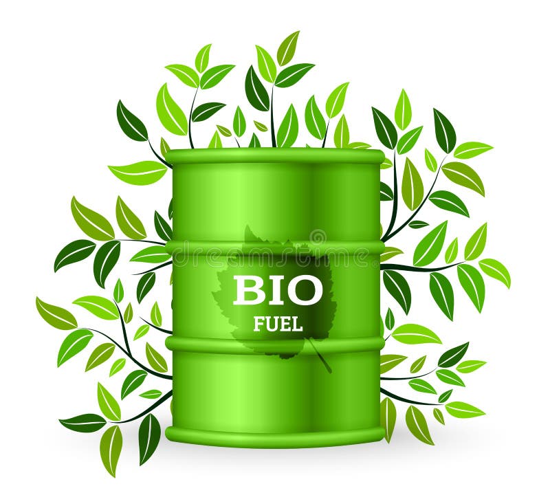 Metal Barrel with Bio Fuel and Green Tree. Vector Illustration Stock ...