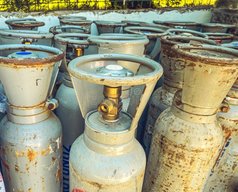 Metal Barrels at the Construction Site, Fire Cylinders. Large ...