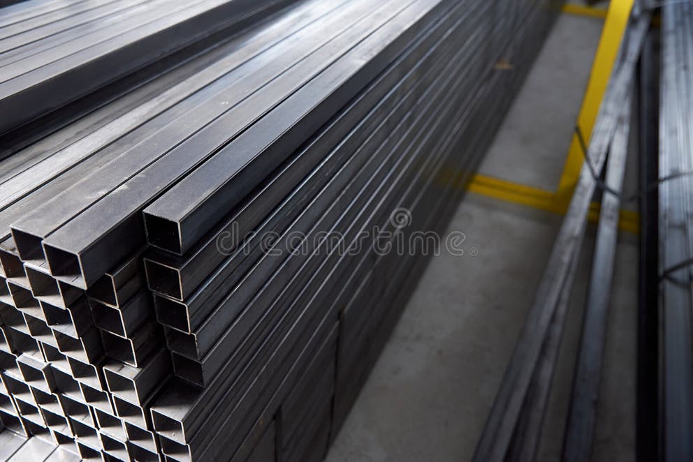 Metal Beam or Profile Stored in a Warehouse. Stock Image - Image of ...