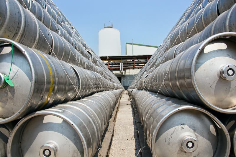 Metal Beer Barrel Outdoor Storage Stock Photo - Image of factory, pile ...