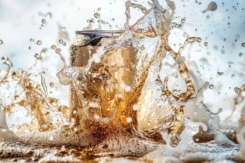 Metal Beer Can Explosion Beer and Foam Spray in Various Directions on ...
