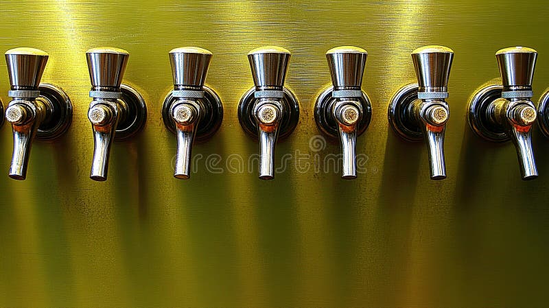Metal Beer Taps Row, Bar, Illuminated Backdrop Stock Photo - Image of ...