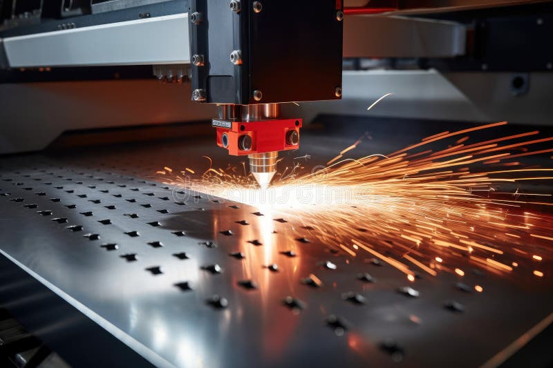 Metal Being Cut by a Blue Laser CNC with a Light Spark. Generative AI ...