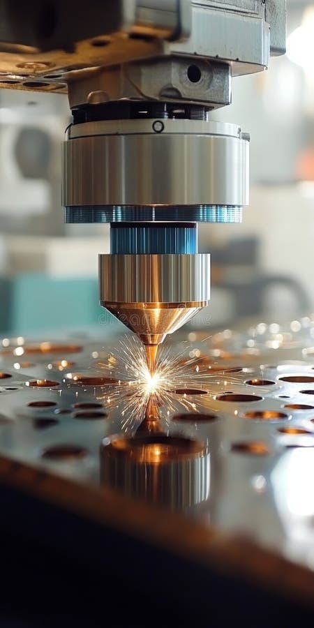 Metal Being Cut by CNC Machine with Precision, Focusing on Technology ...