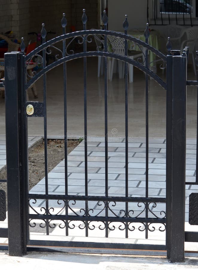 Metal Gate of Private House Stock Image - Image of sharp, garden: 122357297