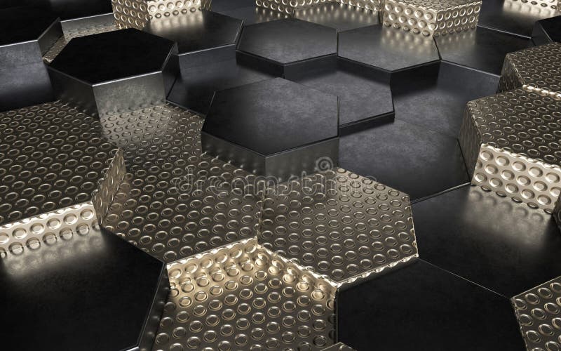 Metal and Black Metallic Material 3d Displaced Hexagons Background. 3d ...