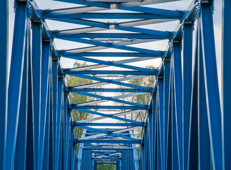 Metal Blue Construction of a Pedestrian Bridge Closeup Stock Photo ...