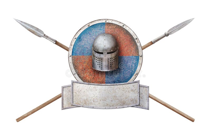 Metal Board and Knight S Helmet Shield and Two Spears on White Stock Illustration - Illustration ...