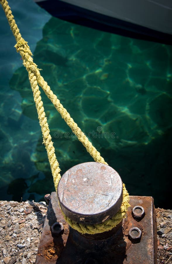 Bollard Securing Ship with Line Stock Image - Image of strong, mooring ...