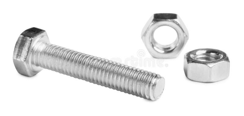 Metal Bolt with Hex Nuts on White Background Stock Photo - Image of ...