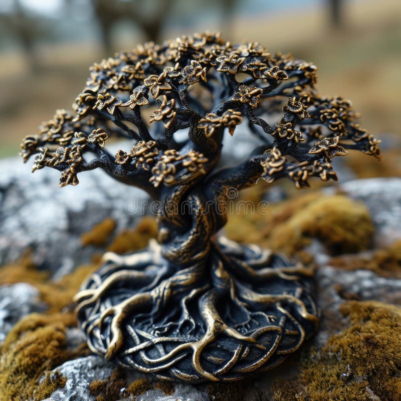 A Metal Bonsai Tree Sitting on Top of a Rock, Small Decorative Metal ...