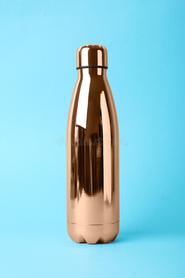 Metal Bottle on Light Blue Background. Conscious Consumption Stock ...