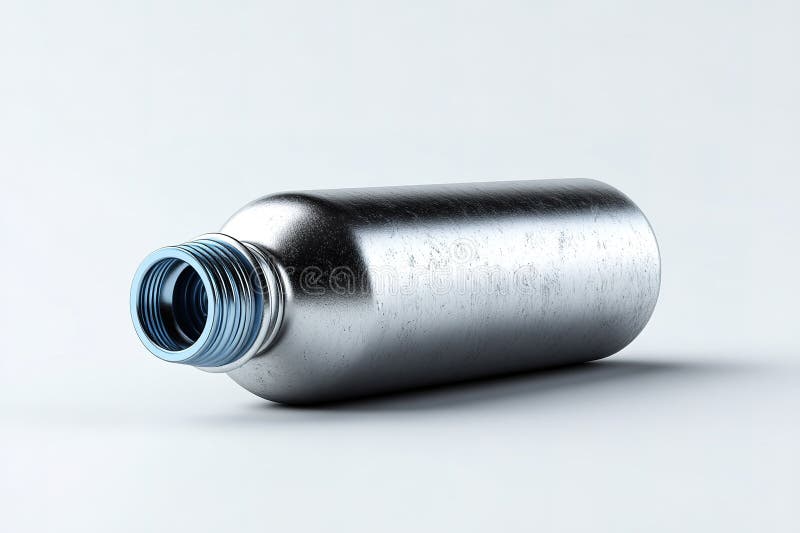 Metal Bottle Resting on a Smooth Surface with a Threaded Opening and a ...