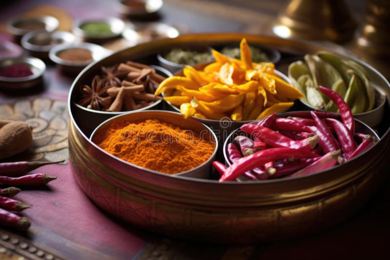 A Metal Bowl Filled with Different Types of Spices. Stock Illustration ...