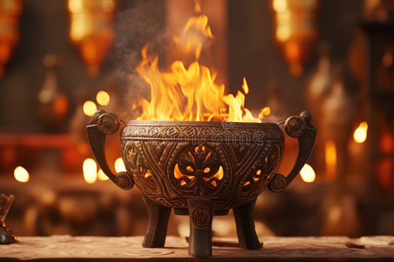 A Metal Bowl with Flames Burning Inside, Suitable for Use in Scenes ...