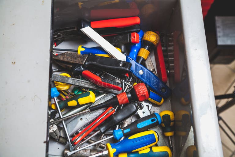 Metal Box with Different Metalwork Tool Stock Photo - Image of home ...