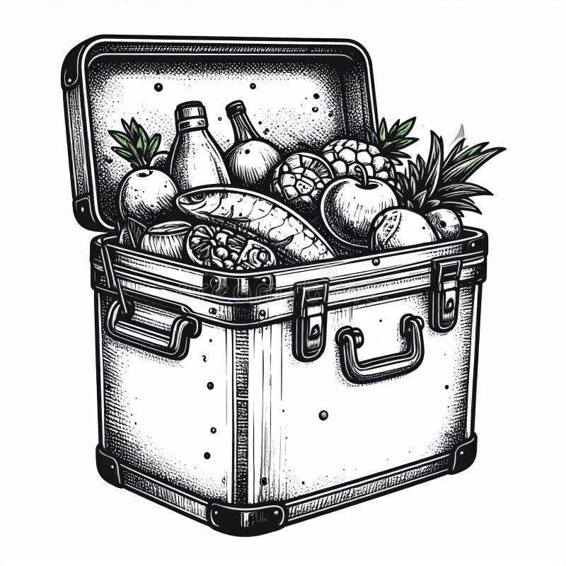 Metal Box Full of Fresh Produce and Drinks Stock Illustration ...