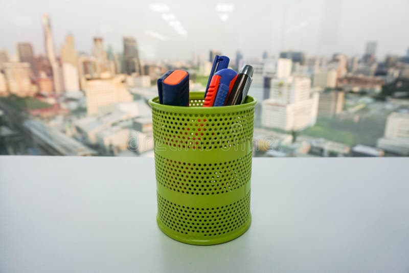 Metal Box of Office Stationary Stock Photo - Image of school, book ...