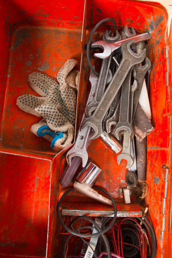 Metal Box with Tools Inside Stock Image - Image of drill, pliers: 42117787