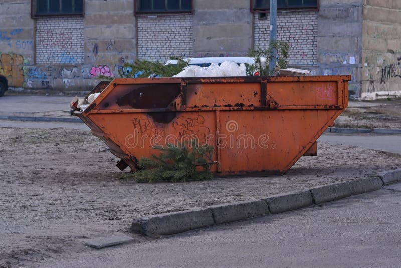 Metal Boxes Tanks Garbage Container. Unsorted Garbage. Stock Photo ...