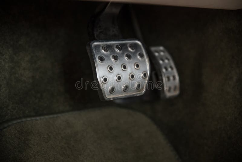 Metal Brake and Acceleration Pedal in Car with Automatic Gearbox Stock ...