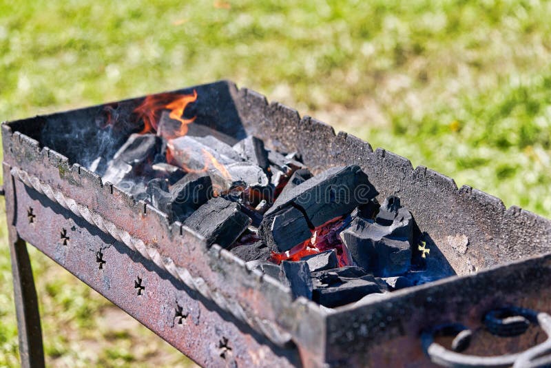 Metal Brazier with Black Hot Coals for Cooking Stock Photo - Image of ...