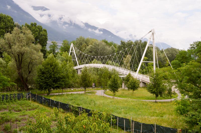 Metal Bridge in Arc of Circle with Two Arches Stock Image - Image of ...