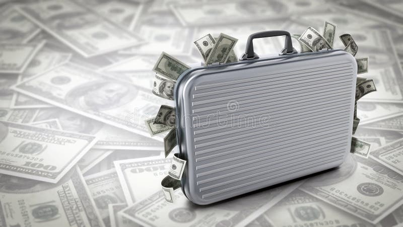 Metal Briefcase Full of Dollar Bills. 3D Illustration Stock ...