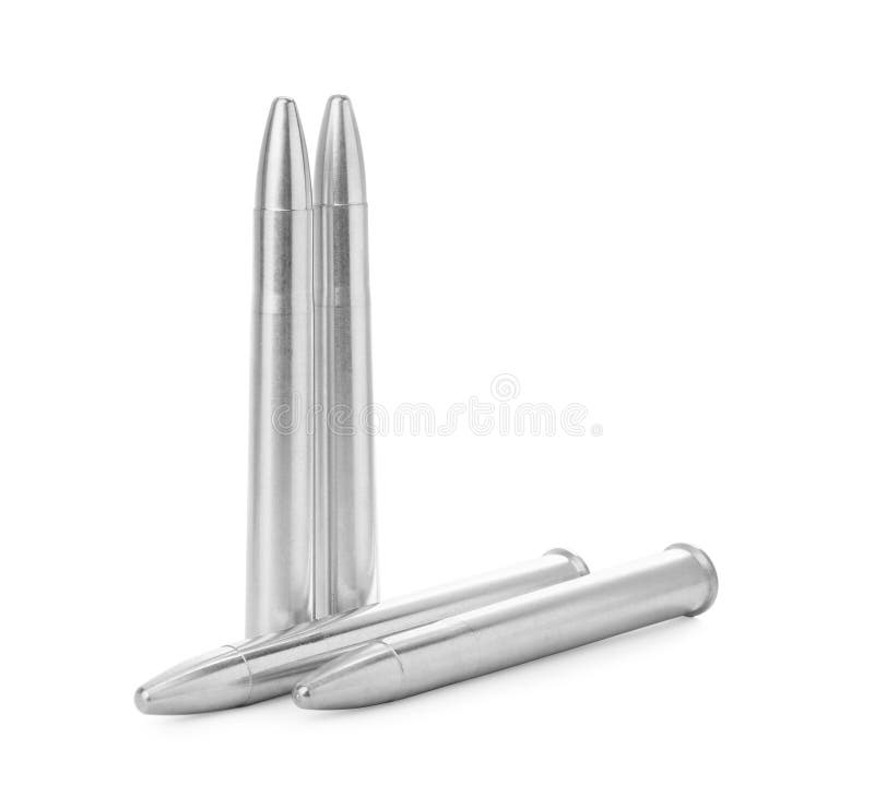 Bullets and Cartridge Case with Beautiful Flower Isolated on White ...