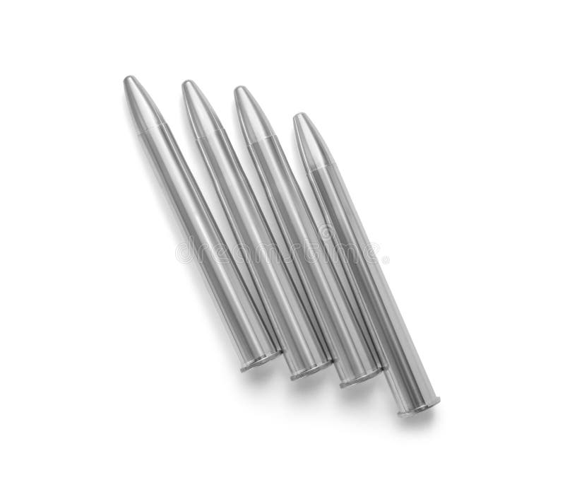 Metal Bullets Isolated on White, Top View. Military Ammunition Stock ...