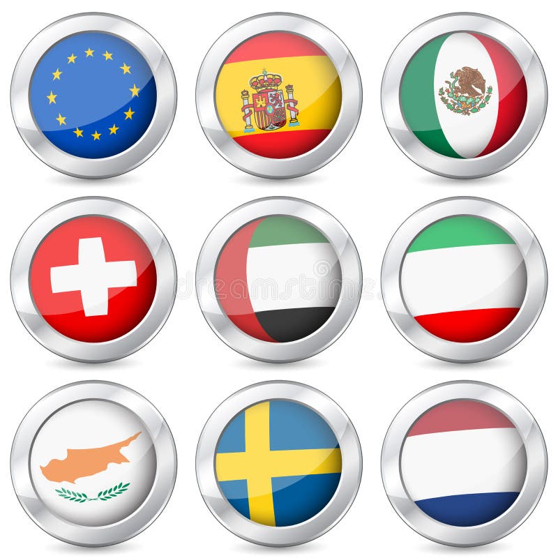 Set of Glossy Buttons or Icons with Flags Popular Countries Stock ...