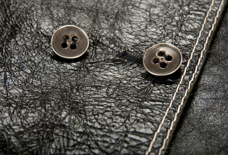 Metal Buttons on Black Leather Clothing Stock Image - Image of detail ...