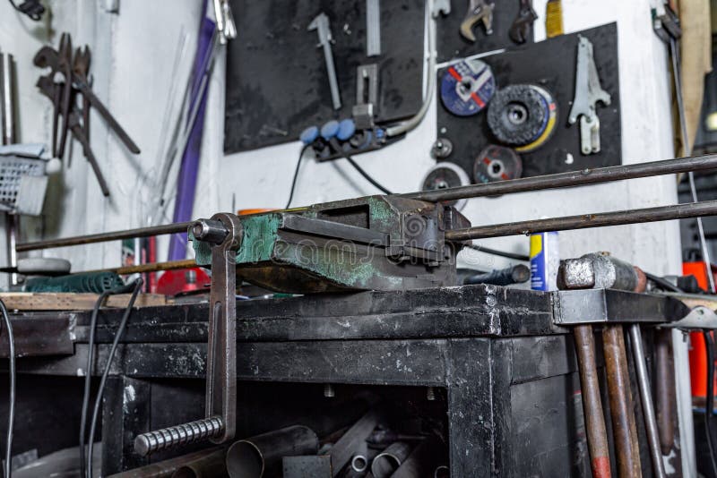 Vice grip in workshop stock photo. Image of blacksmith - 120999340