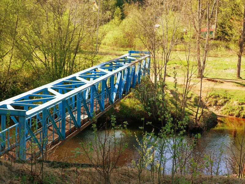 Metal Caged Bridge Over the River Stock Image - Image of water, view ...