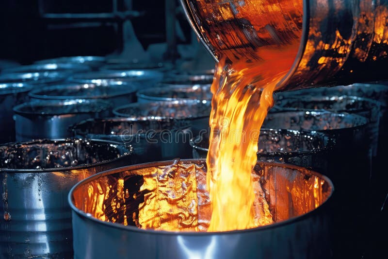 Metal Cans Being Melted Down for Reuse in Manufacturing. Generative AI ...