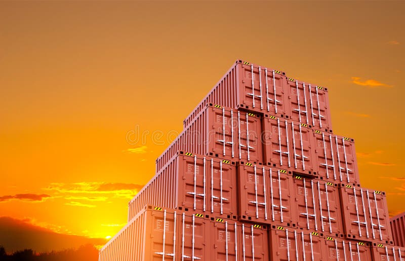 Metal Cargo Containers Stand Against the Sunset Stock Illustration ...