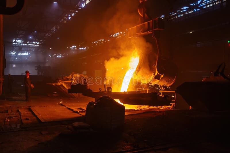 Metal Casting Process in Metallurgical Plant.Liquid Metal Pouring into ...