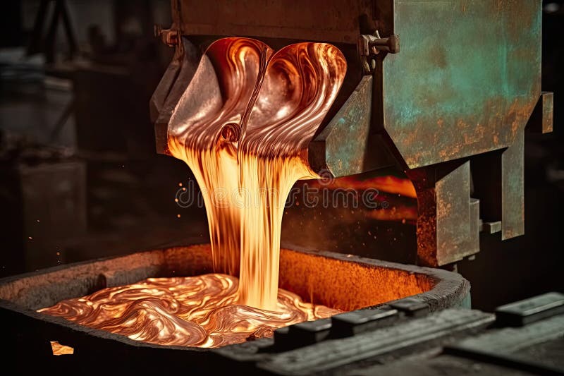 Metal Casting Process in Progress, with Molten Metal Being Poured into ...